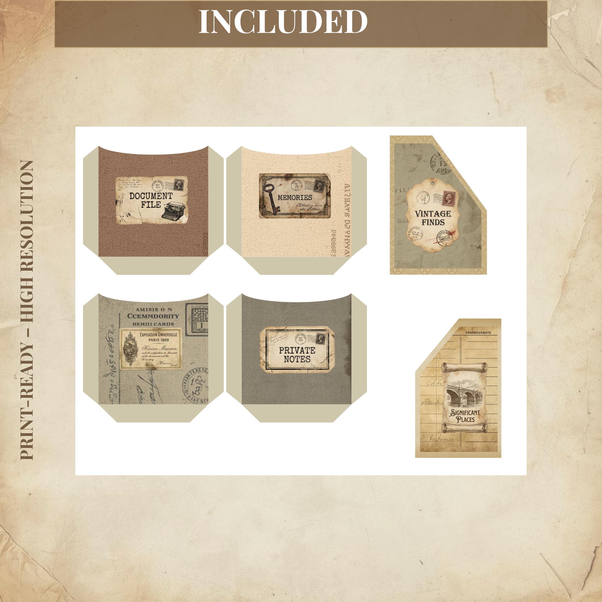 Vintage Grid Pockets for Junk Journal, Antique Paper Ephemera, Collage ...