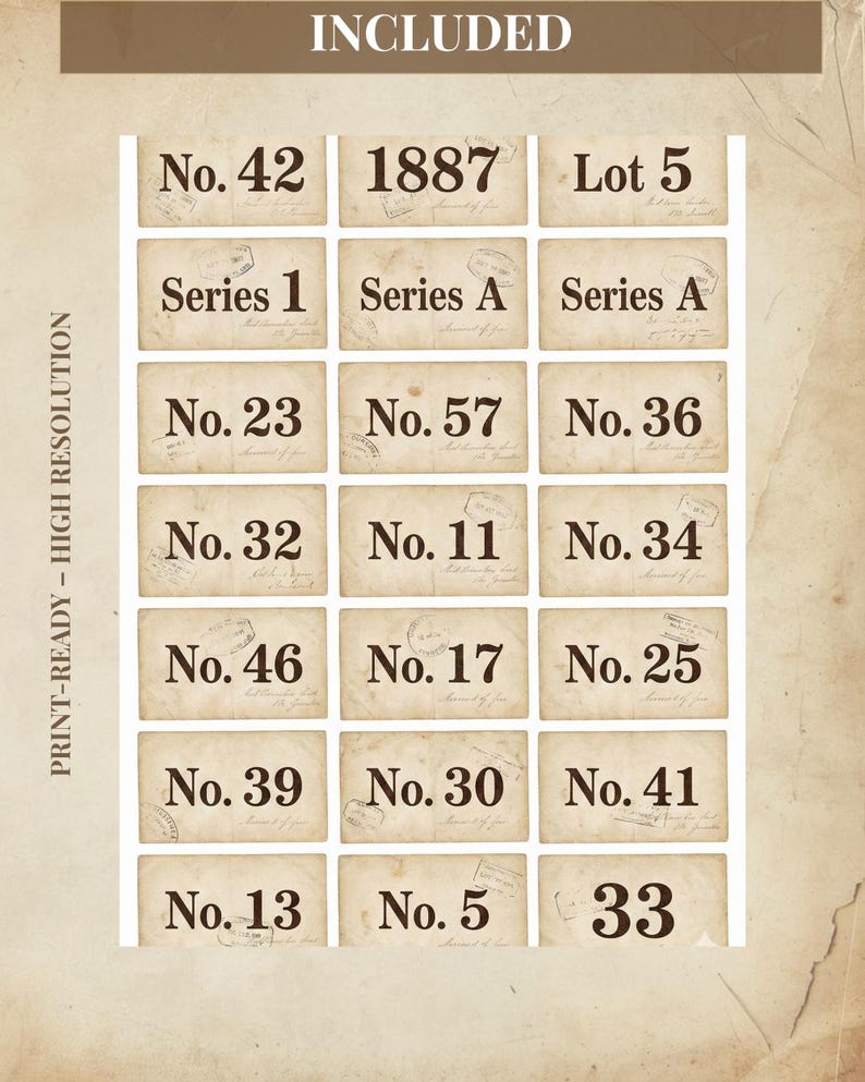 Vintage Grunge Numbers Printable Snippets Pages, Antique Number ...