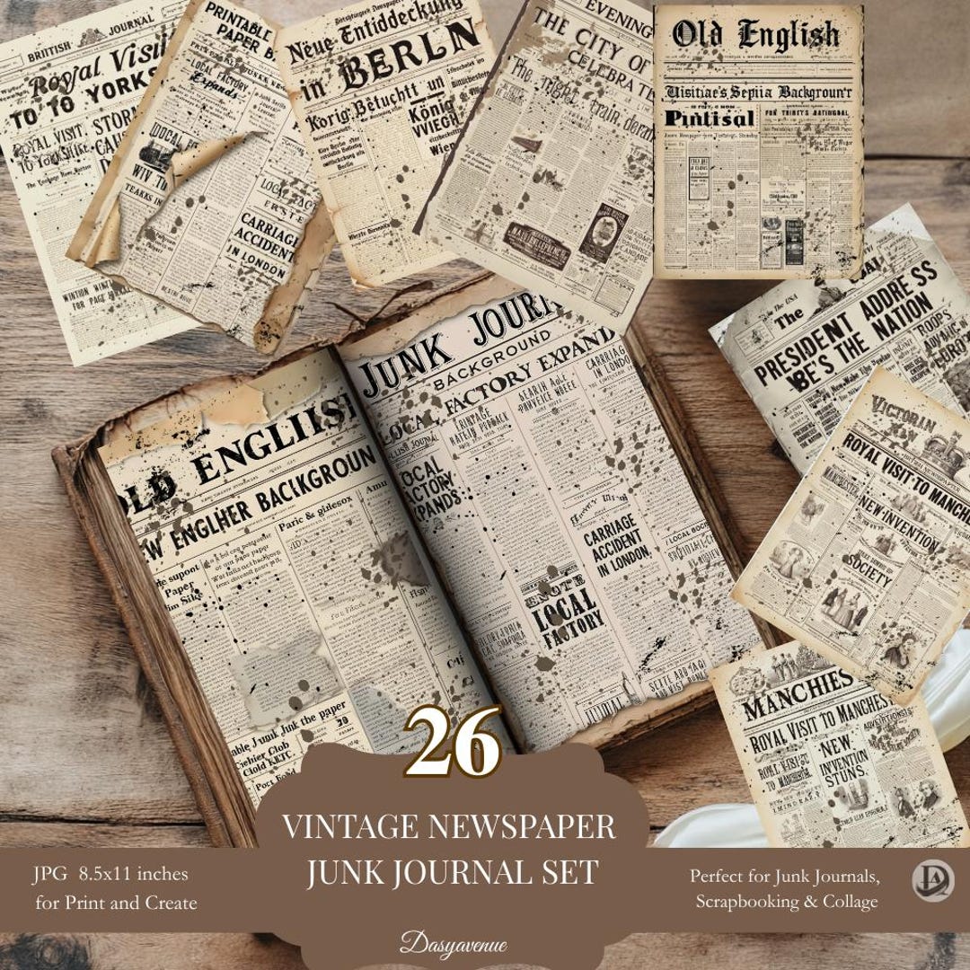 Vintage Newspaper Junk Journal Pages | Printable Old English Ephemera ...