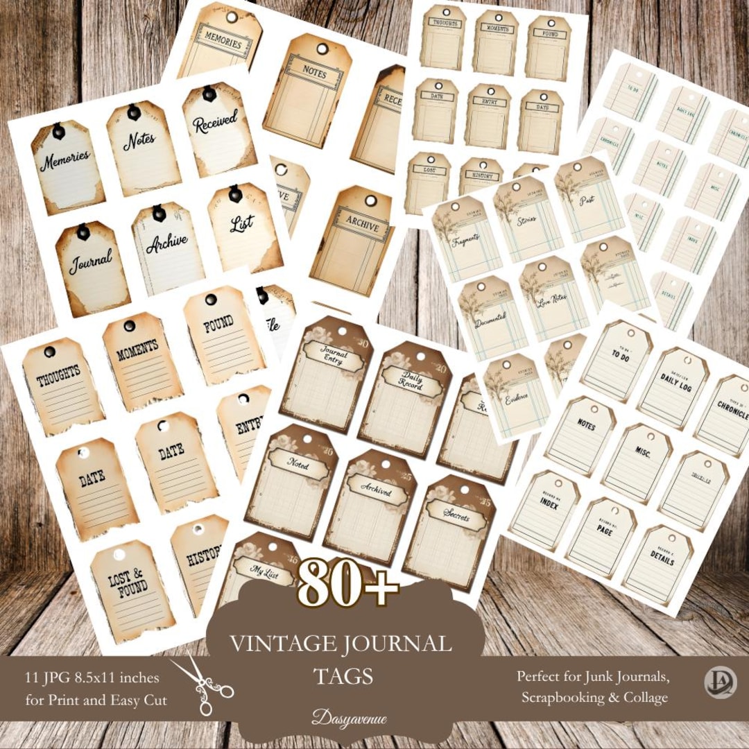 80+ Vintage Printable Journal Tags | Junk Journal Labels | Ephemera ...