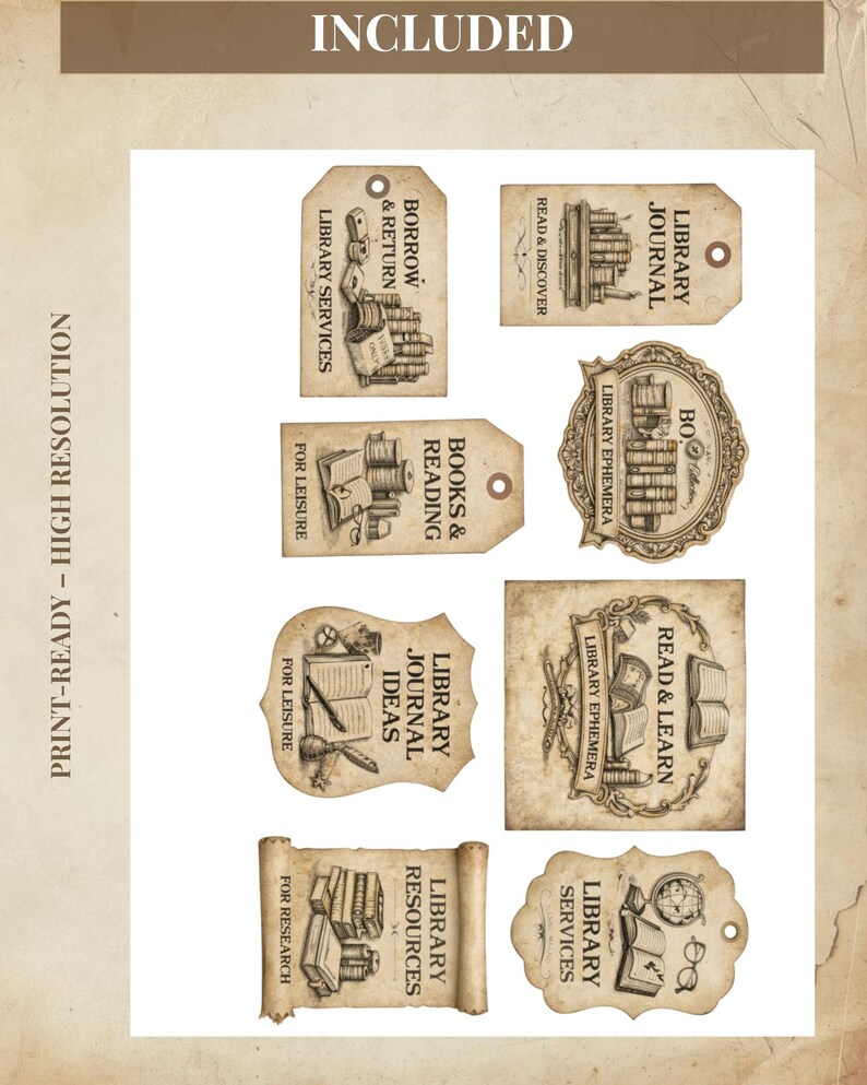 Vintage Library Ephemera Printable, Old Books Paper, Antique Labels ...