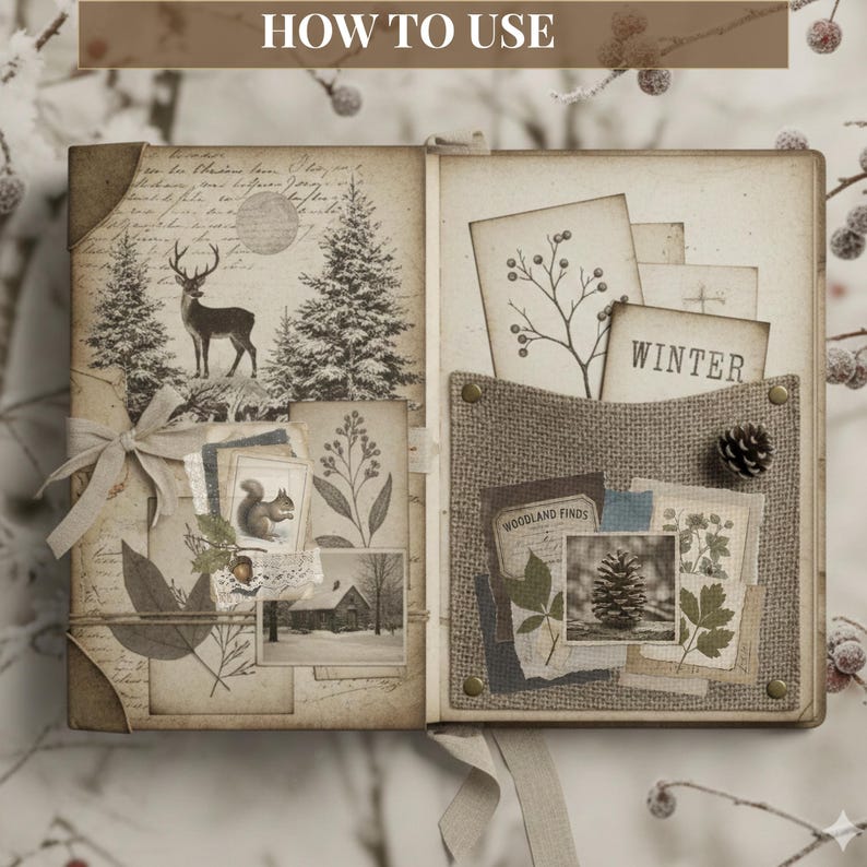 Vintage Winter Woodland Ephemera Bundle - Junk Journal Kit, Printable ...