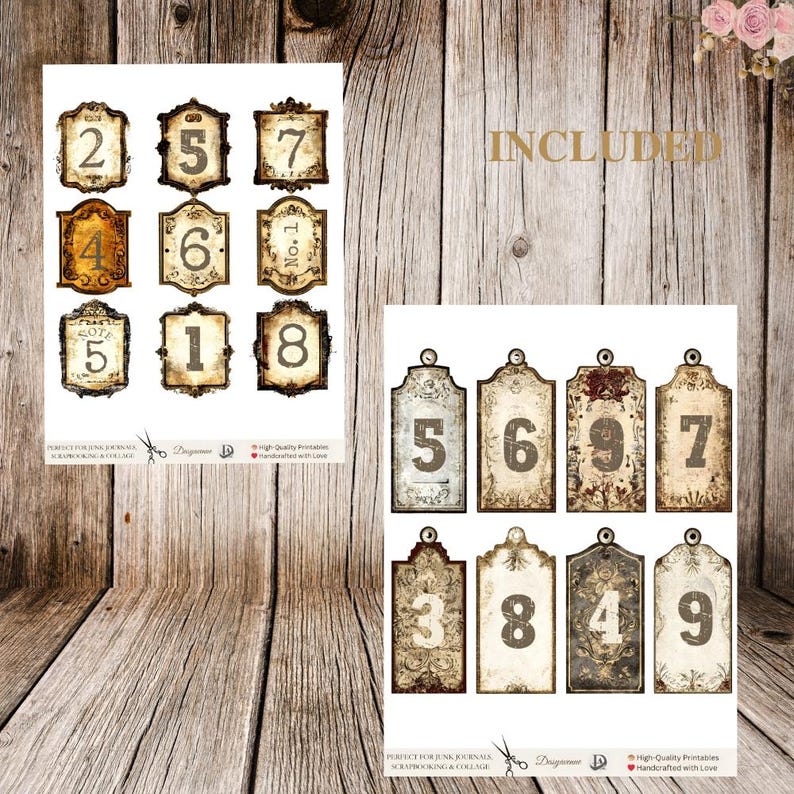 100+ Industrial Number Tags Printable, Vintage Junk Journal Ephemera ...