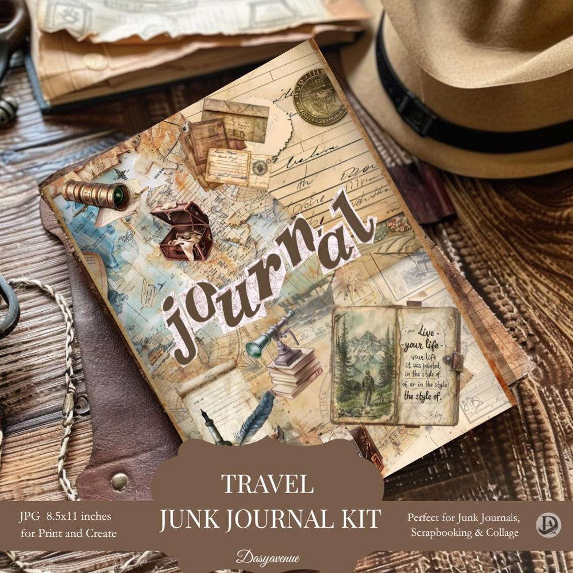 Travel Junk Journal Kit | Printable Adventure Journal Pages | Vintage ...