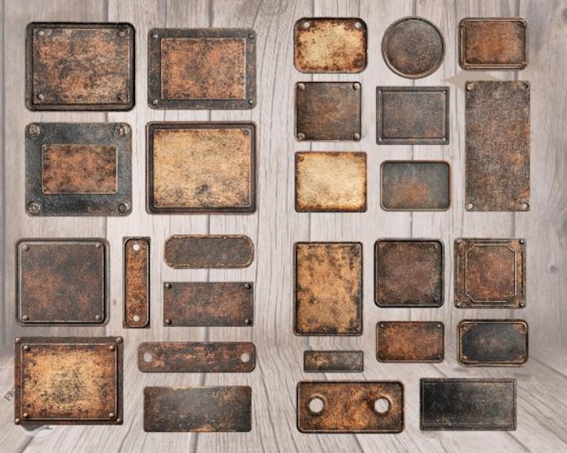 Vintage Blank Labels PNG | Rustic Grunge Tags, Distressed Enamel Plates ...