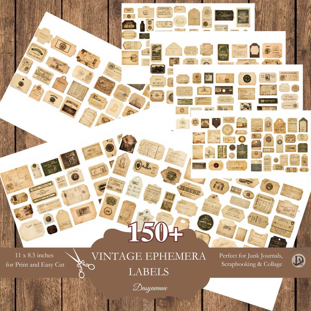 Vintage Ephemera Tags Printable | Junk Journal Labels | Antique Paper ...