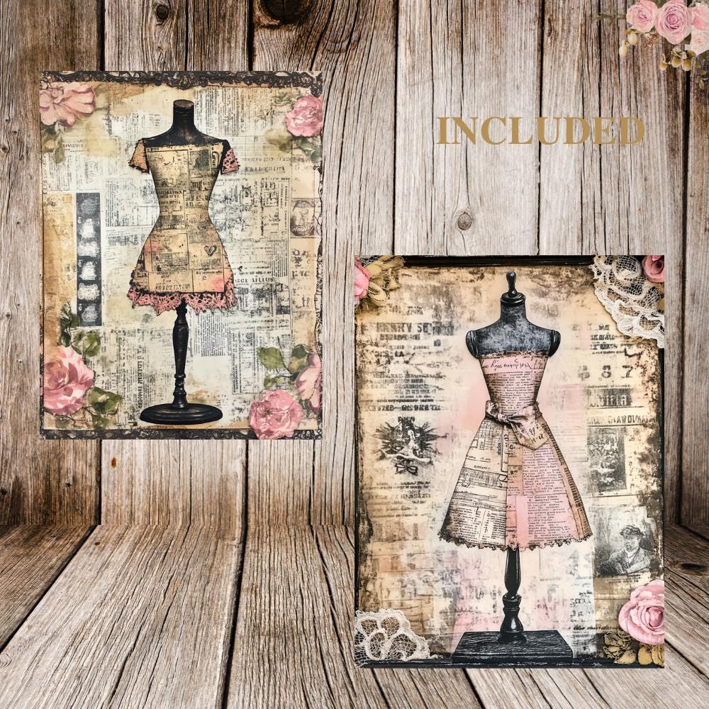 Rustic Dress Form Pack | 31 Vintage Junk Journal Pages | Mannequin ...