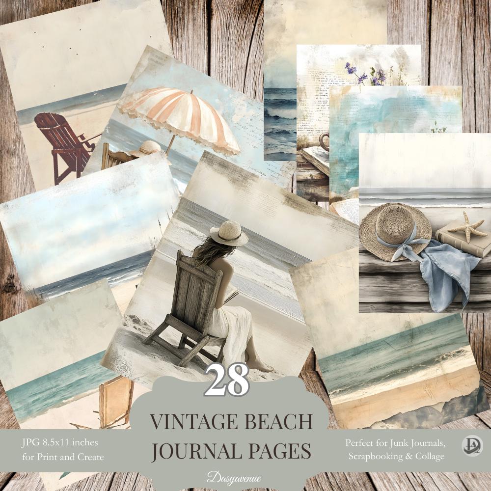28 Vintage Beach Junk Journal Pages | Coastal Aesthetic Scrapbook Paper ...
