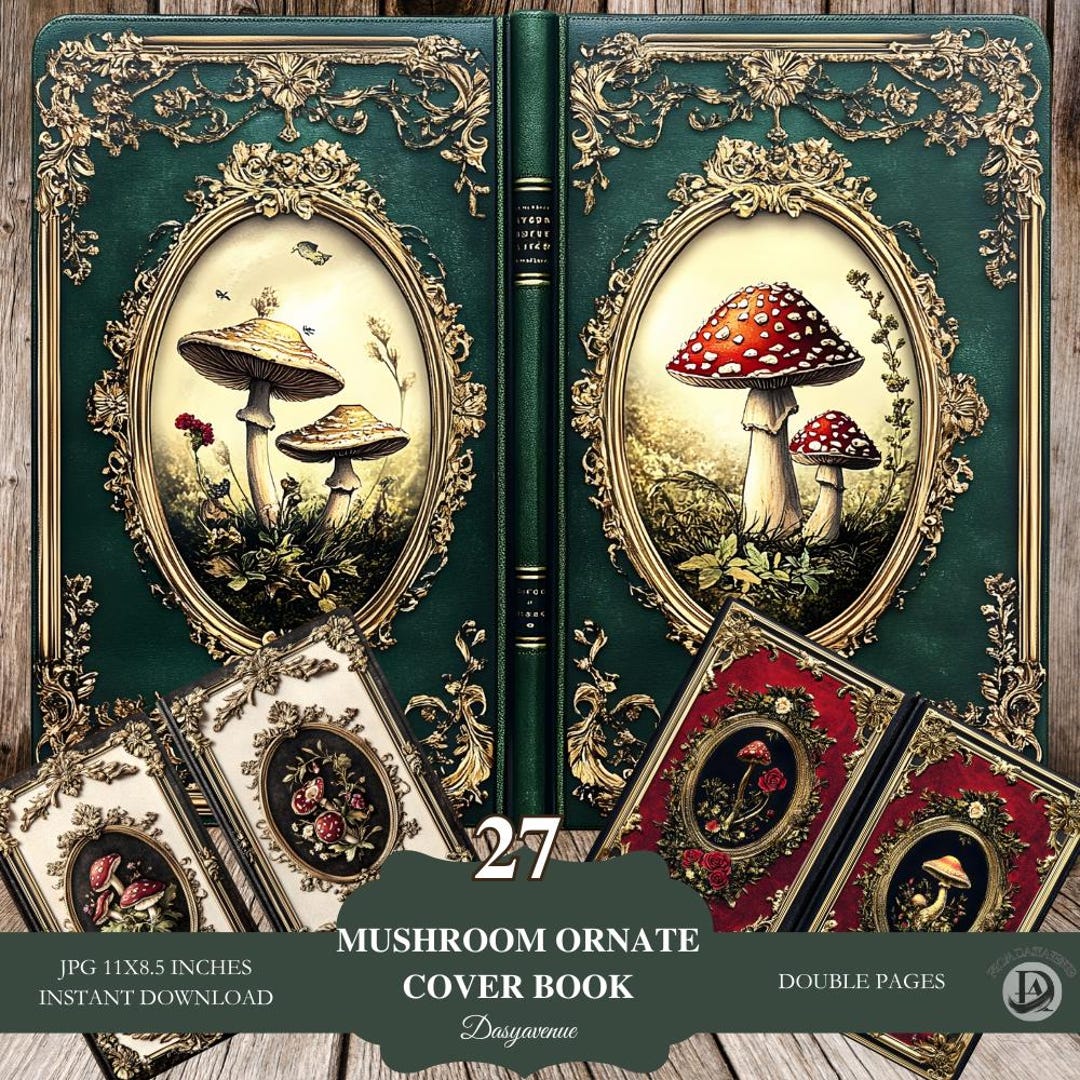 Vintage Mushroom Book Cover | Ornate Journal Printable | Fantasy Dark ...