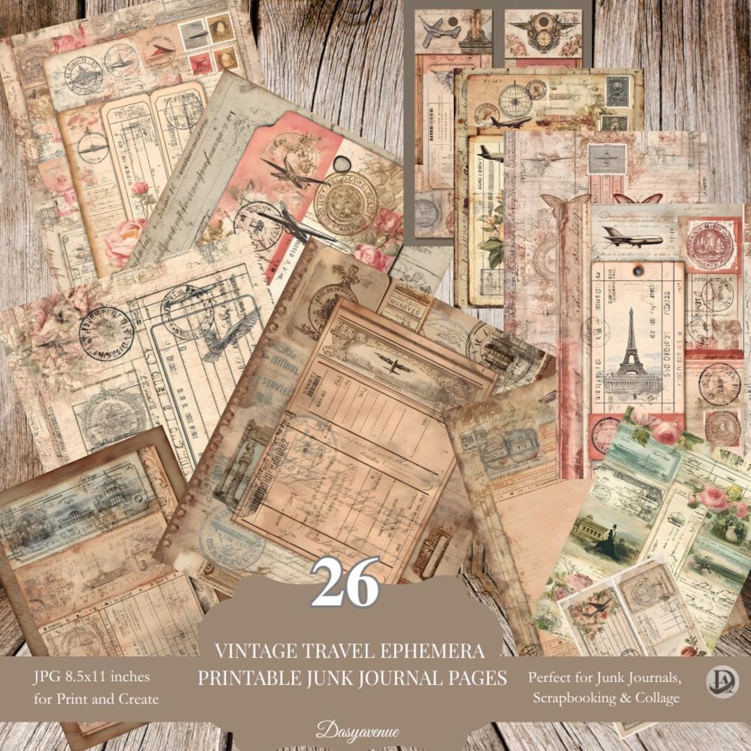 Vintage Travel Junk Journal Set | Printable Ephemera Pages With ...