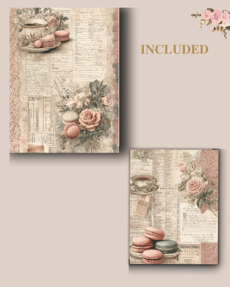 Vintage Tea Roses Junk Journal Pages, Shabby Chic Printable Ephemera ...