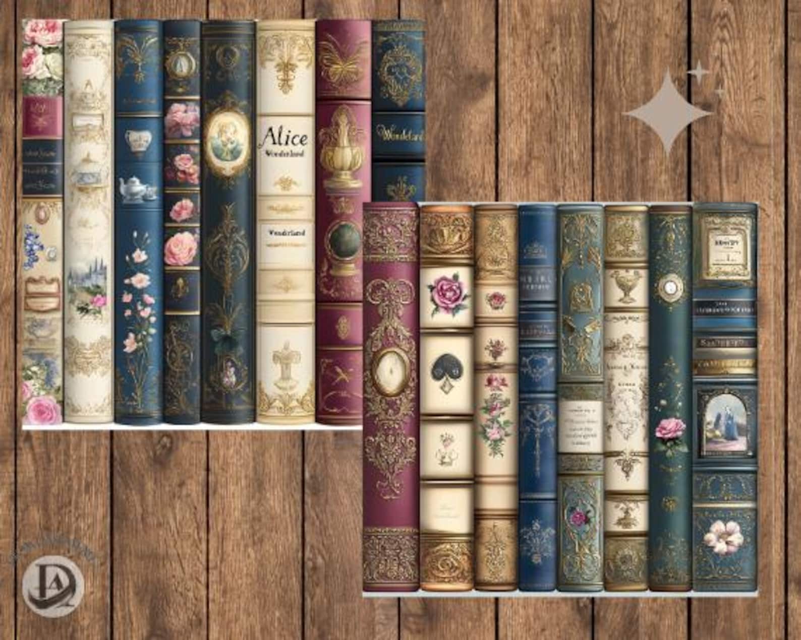 Book Spines for Alice in Wonderland Digital Book Cover, Printable Book ...
