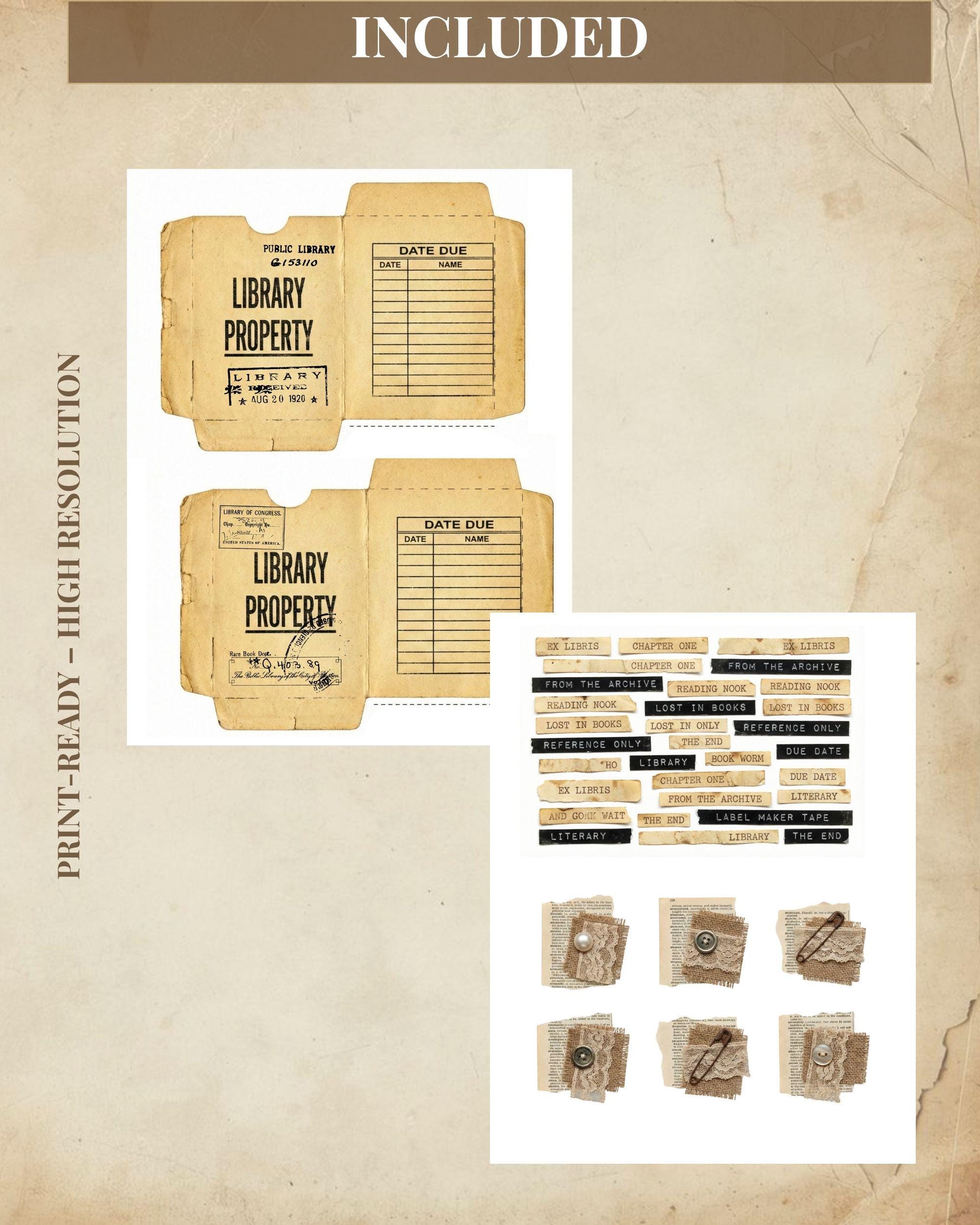 Vintage Library Junk Journal Kit, Dark Academia Digital Paper ...