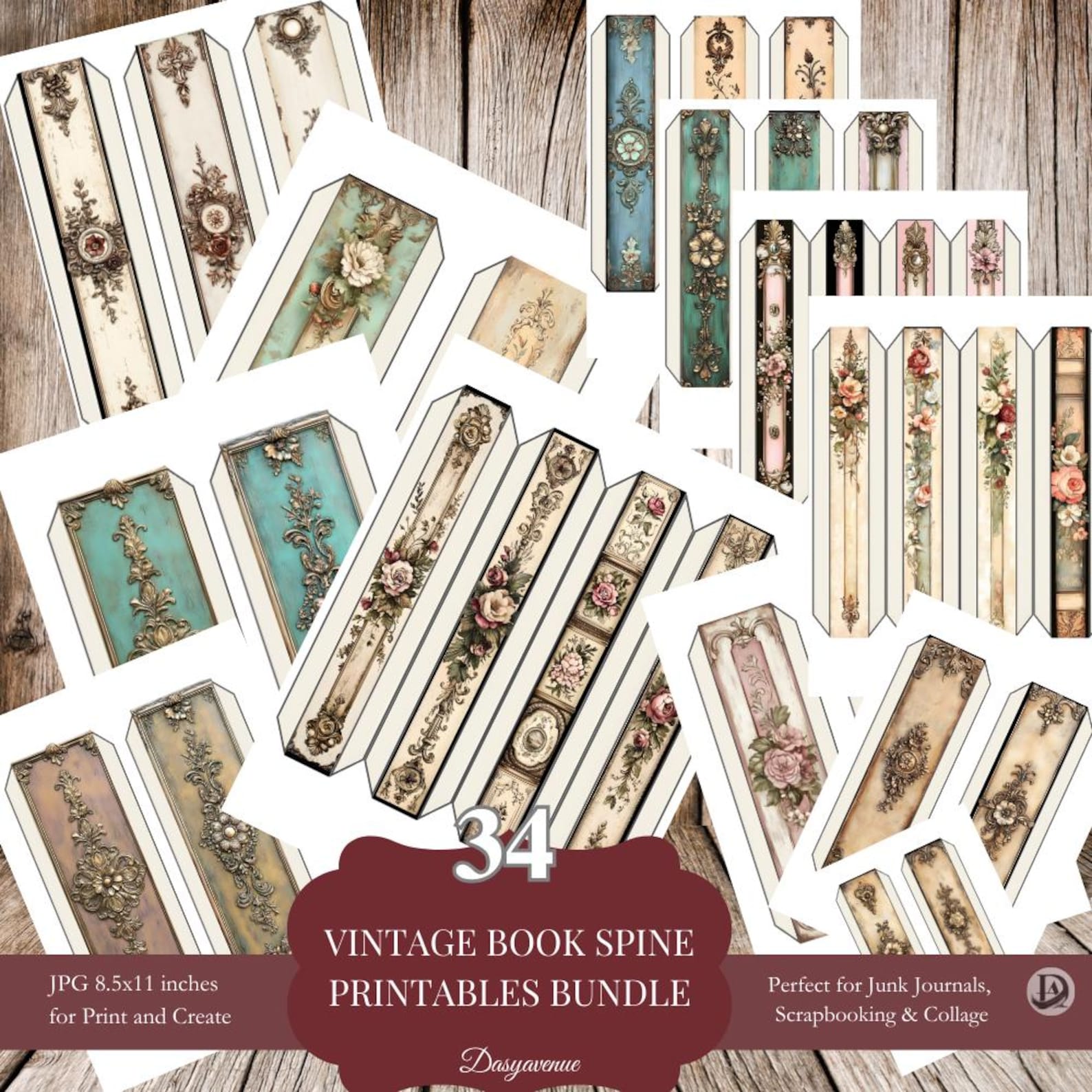 83 Vintage Book Spine Printable for Junk Journals – Antique Spine ...