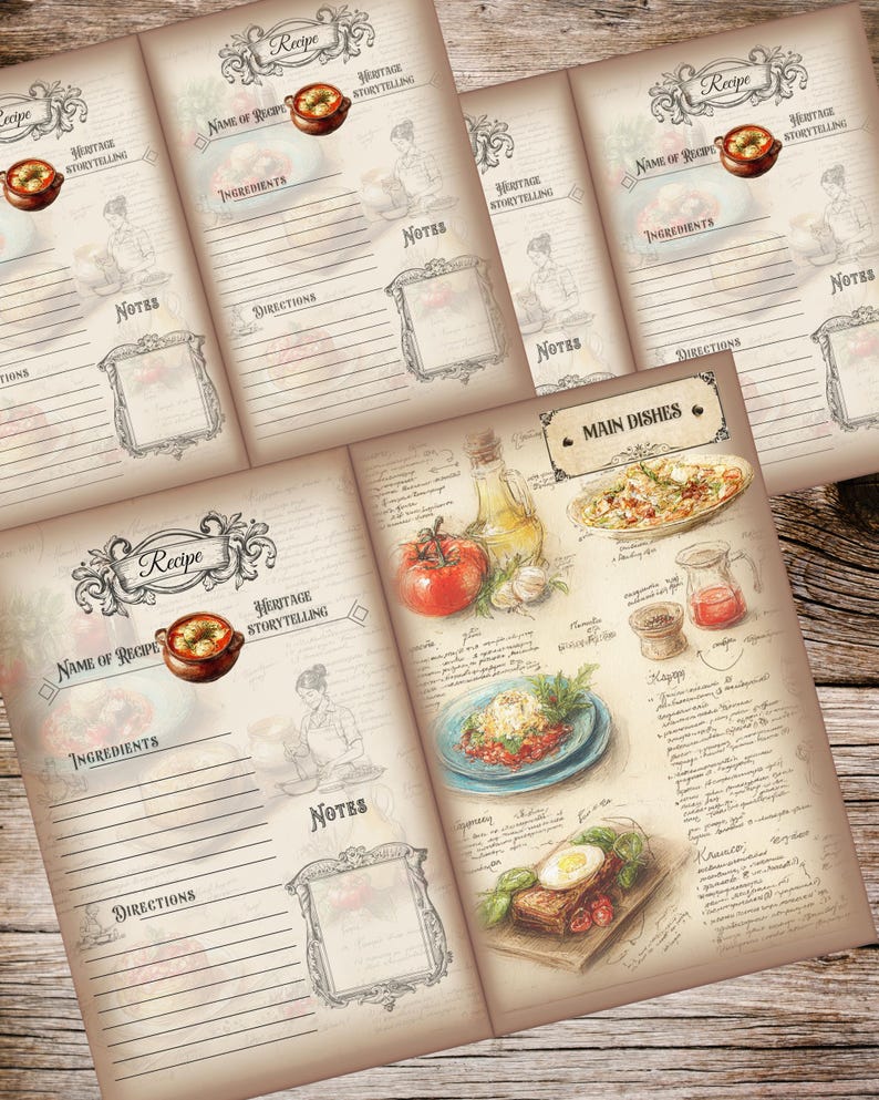 DIY Printable Recipe Journal Kit | Vintage Cookbook Pages, Covers ...