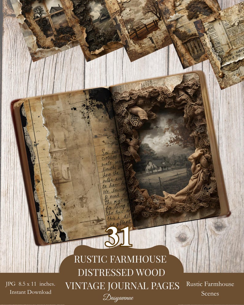 Rustic Farmhouse Junk Journal Pages | Distressed Wood Textures ...
