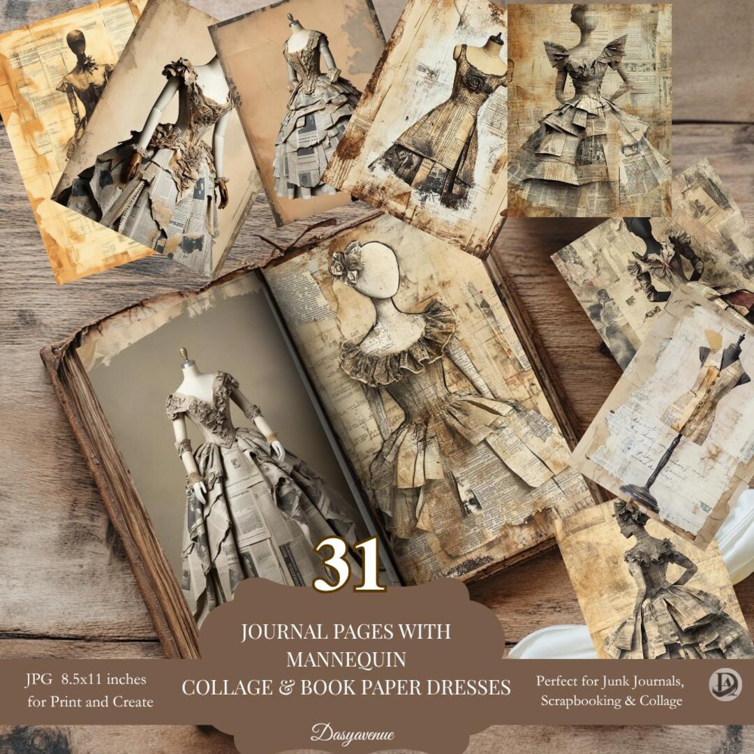 Rustic Dress Form Pack | 31 Vintage Junk Journal Pages | Mannequin ...
