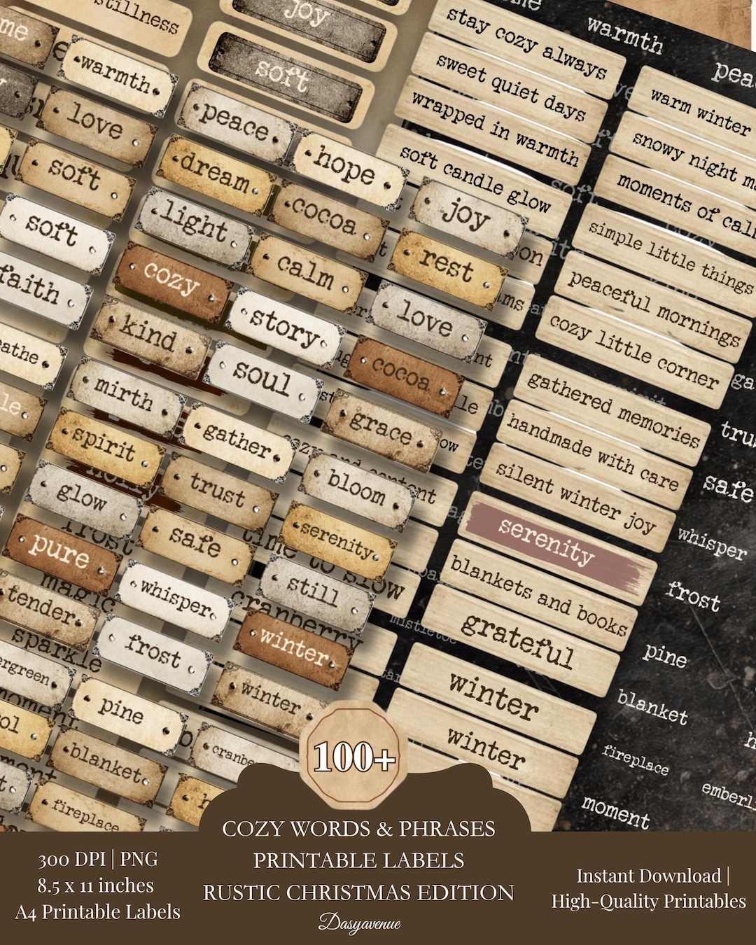 Cozy Words & Phrases Printable Labels | A4 + US Letter | Vintage Junk ...