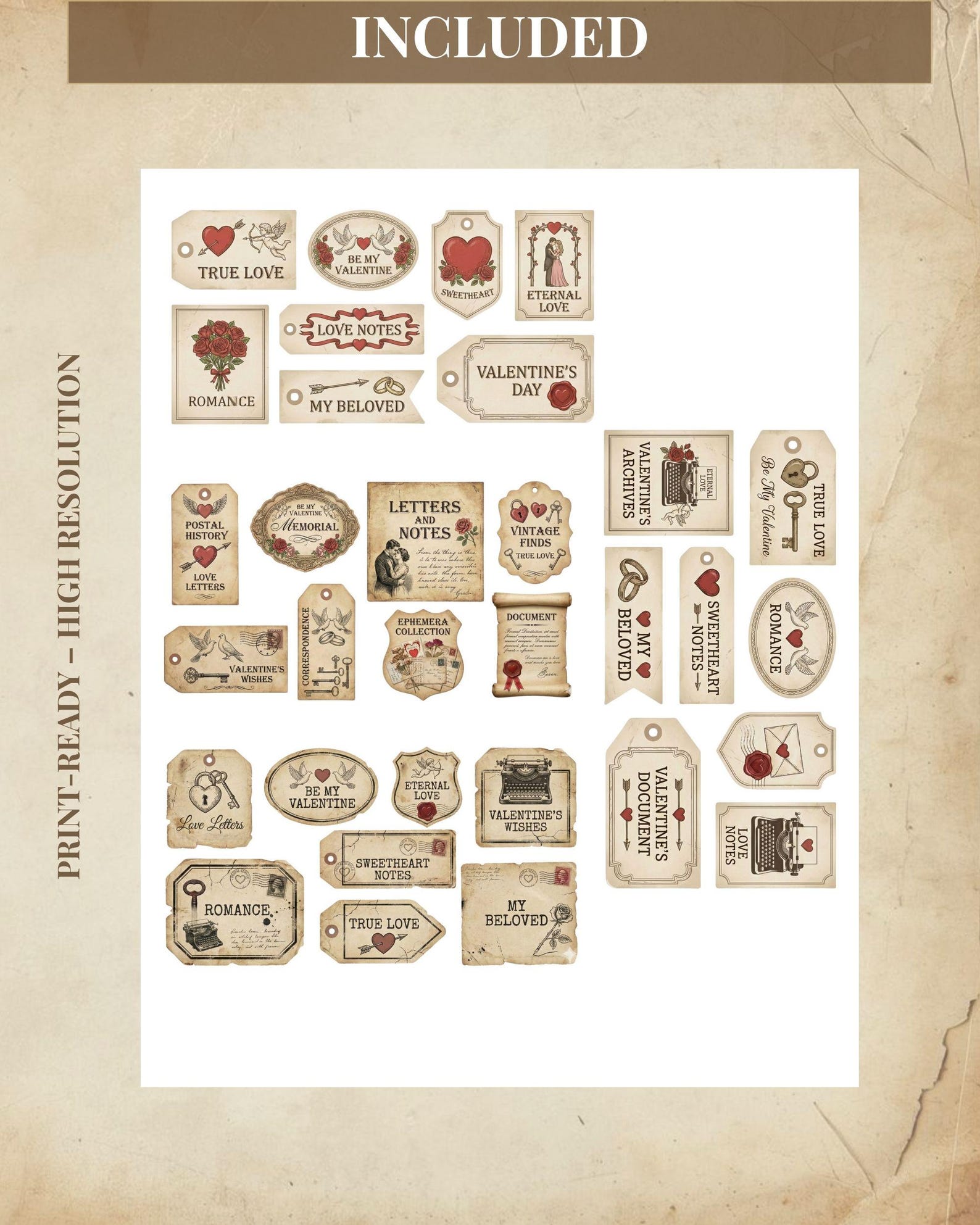 Vintage Word & Label Ephemera Collection for Junk Journals, Sewing ...
