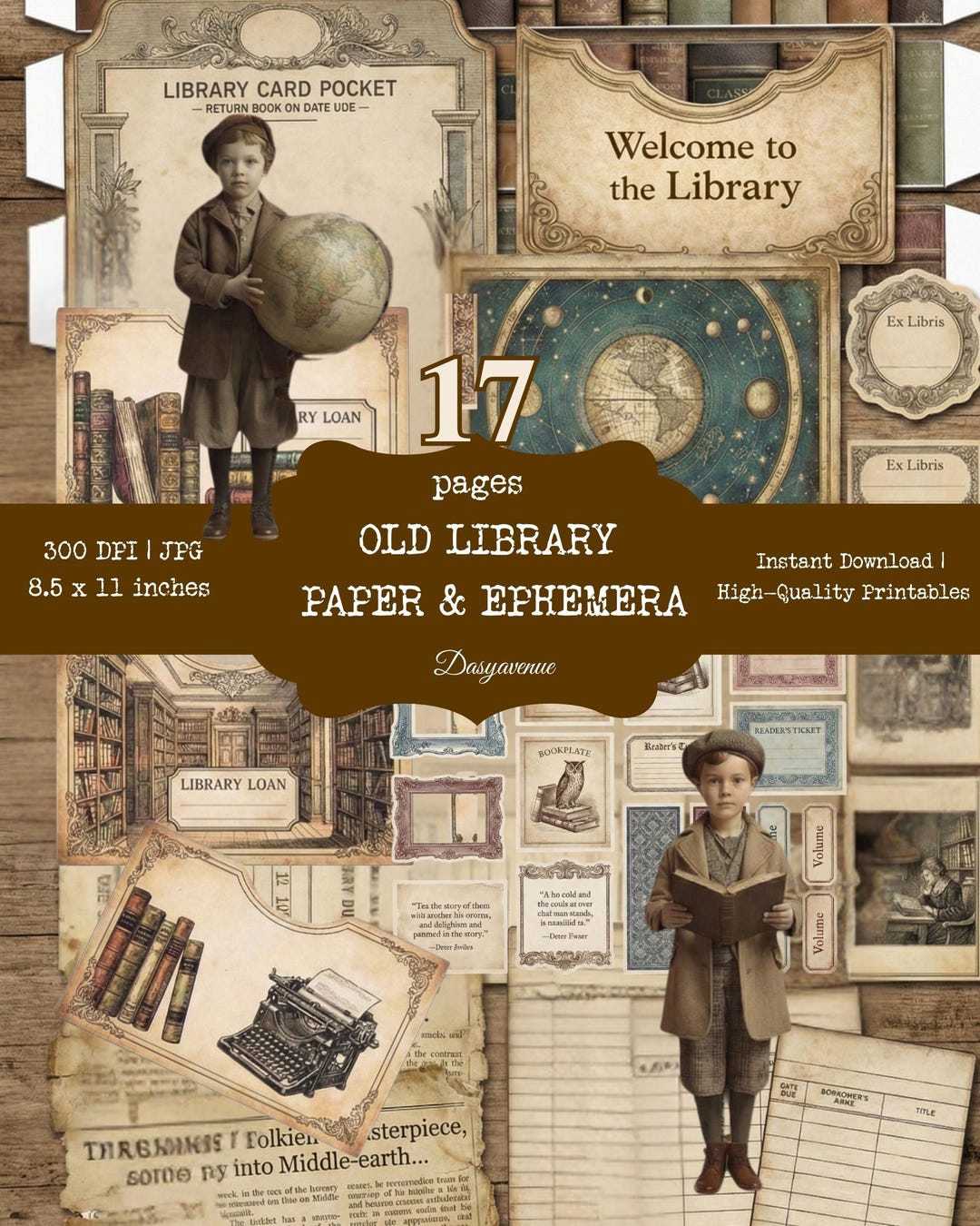 Vintage Library Ephemera Printable, Old Books Paper, Antique Labels ...