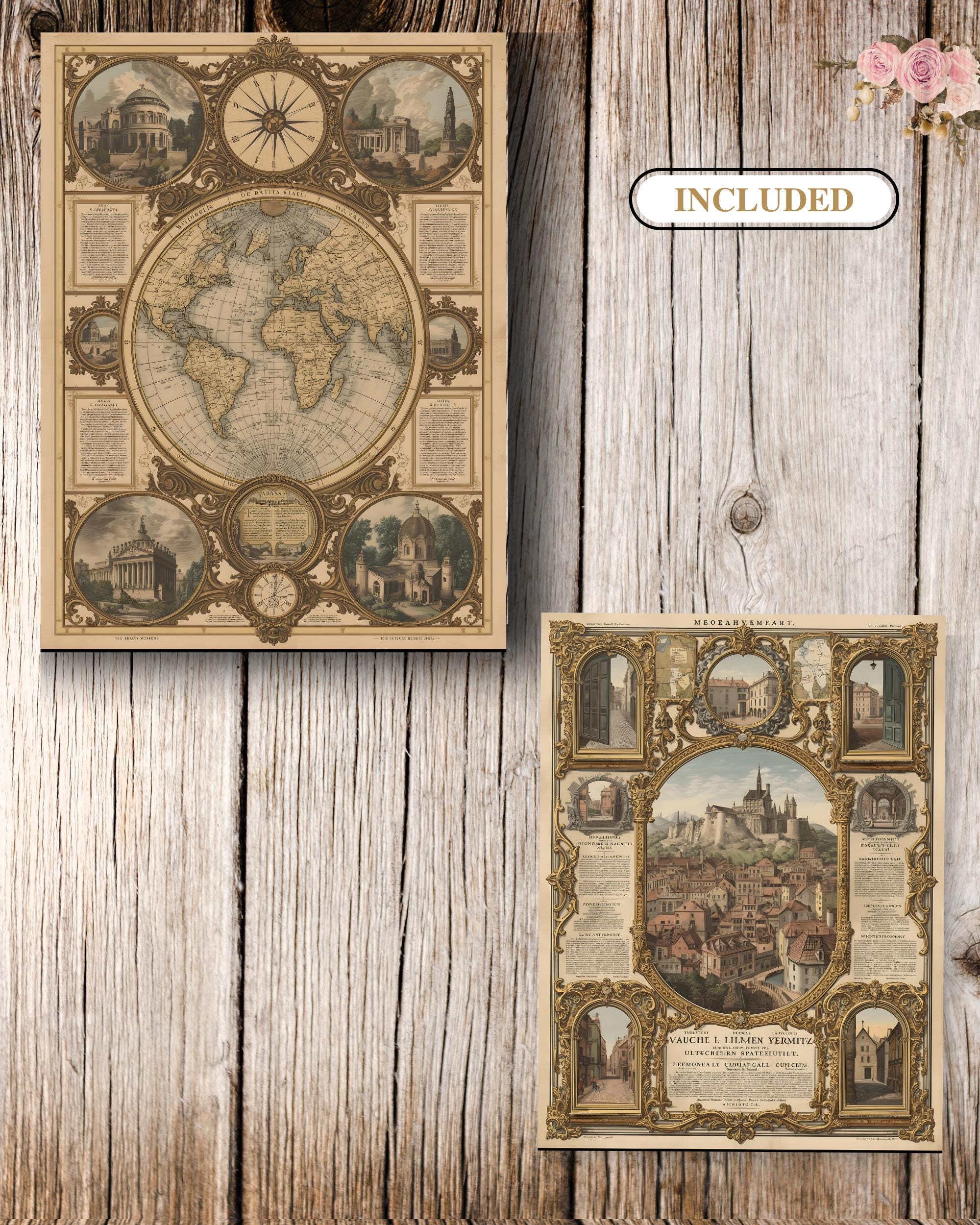 Vintage Map Cards Printable | Antique World & City Ephemera | Junk ...