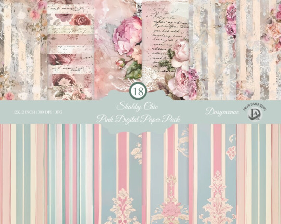 Shabby Chic Pink Digital Paper Pack - Vintage Floral Backgrounds ...