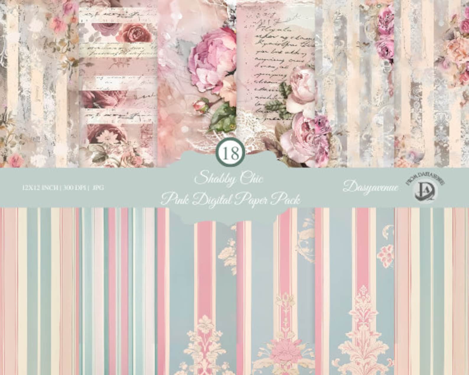 Shabby Chic Pink Digital Paper Pack - Vintage Floral Backgrounds ...