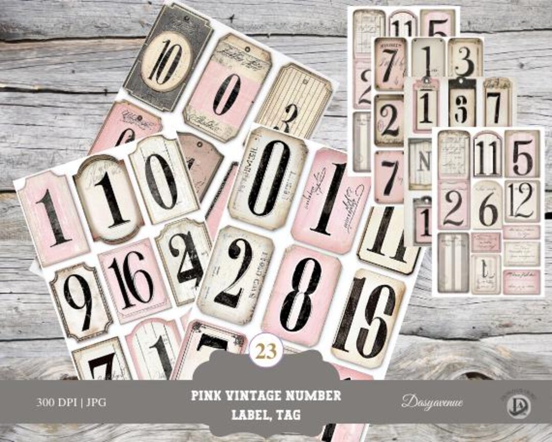 Pink Number Industrial Labels , Junk Journaling Labels, Words for Junk ...