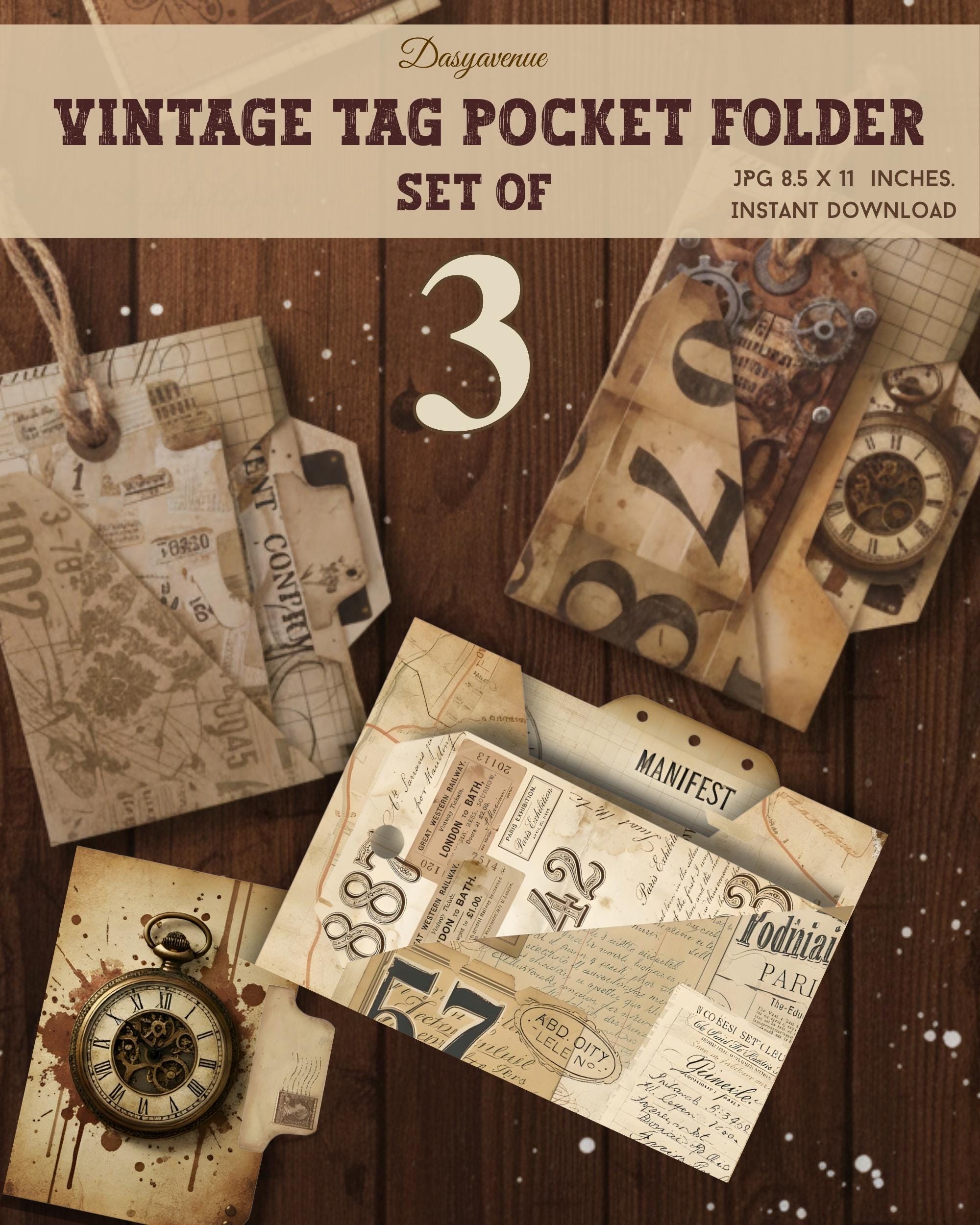 Printable Junk Journal Tag Folder, Vintage Tag Holder, US Letter Tag ...