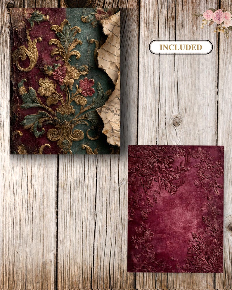 Burgundy Vintage Junk Journal Pages, Antique Ephemera, Printable ...