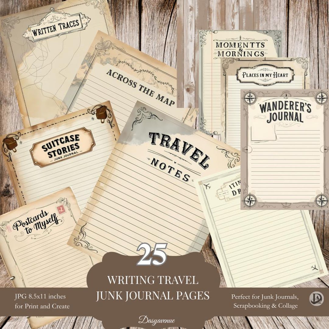 25 Vintage Travel Junk Journal Pages – Printable Writing Sheets for ...