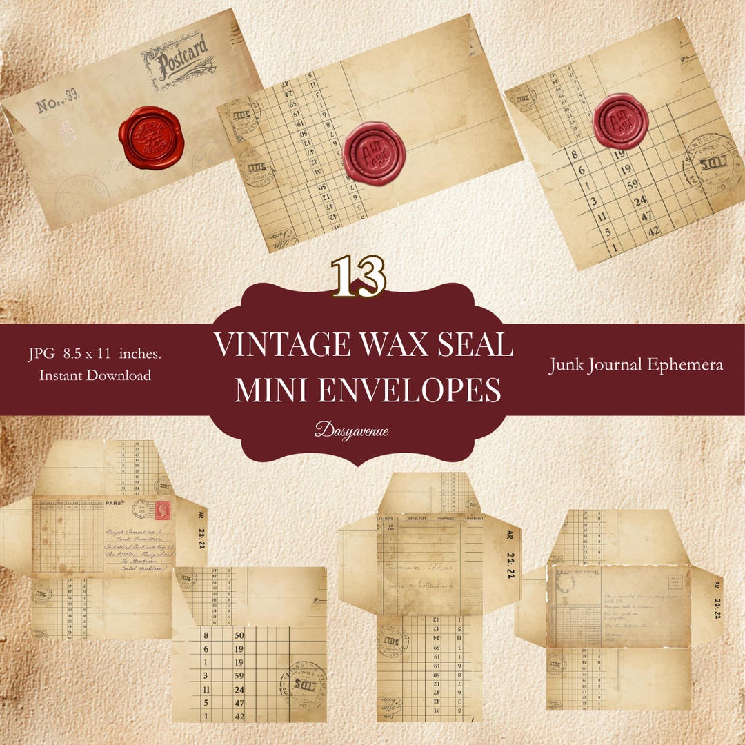 Vintage Wax Seal Mini Envelopes Printable – Antique Ledger Paper ...