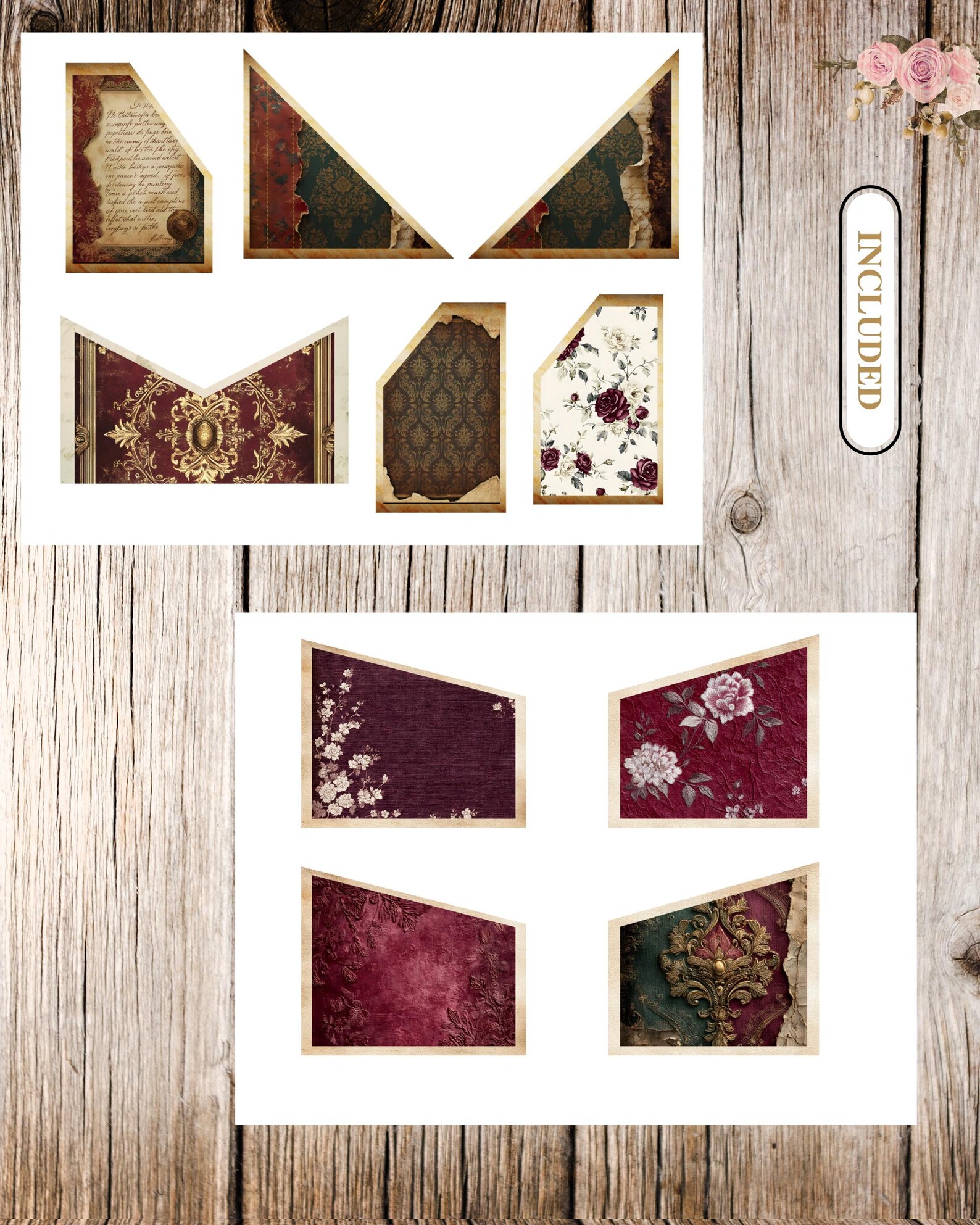 Burgundy Red Pockets & Envelopes, Vintage Junk Journal Ephemera ...
