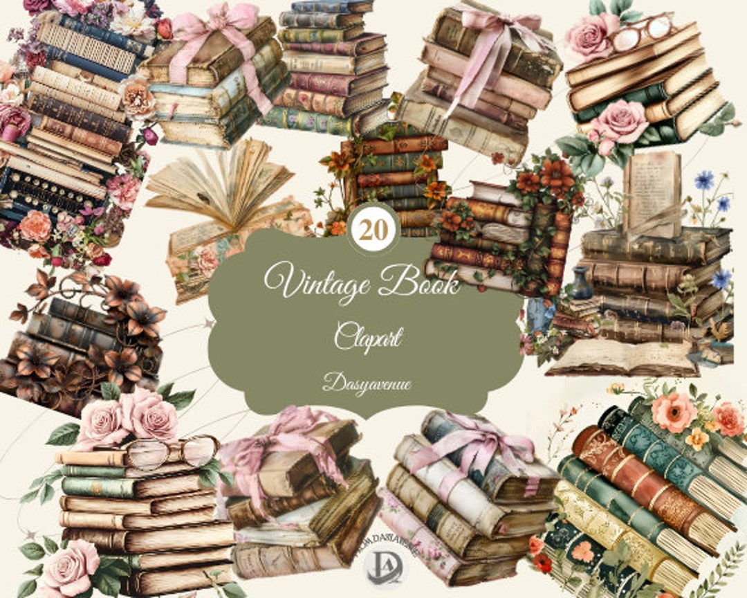 Vintage Book Clipart Bundle: Floral, Antique, and Romantic Book ...