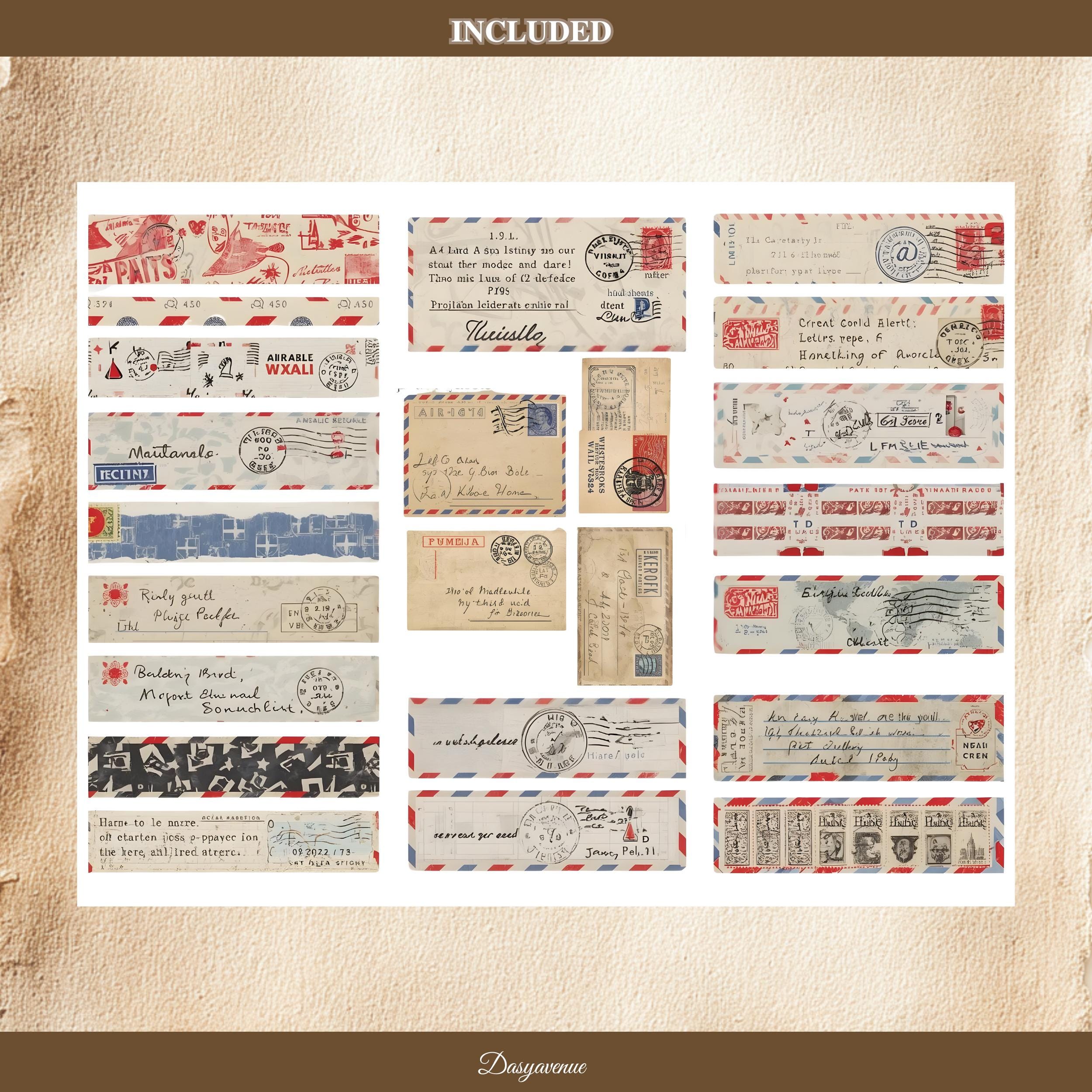 Vintage Airmail Washi Tape Printable, Retro Postal Ephemera for Junk ...
