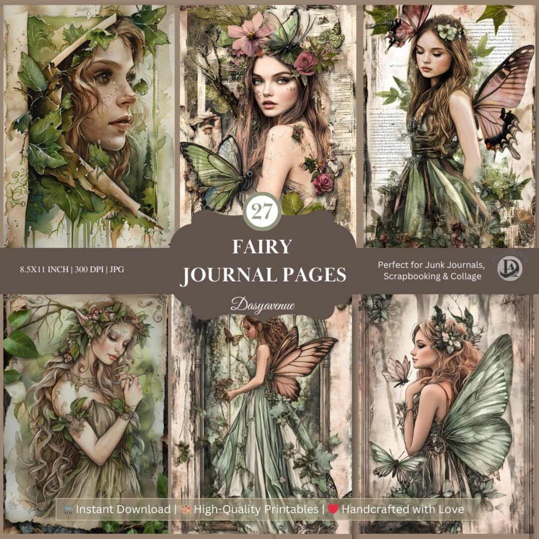 Fairy Junk Journal Pages | Vintage Woodland Fairy Art | Fantasy ...