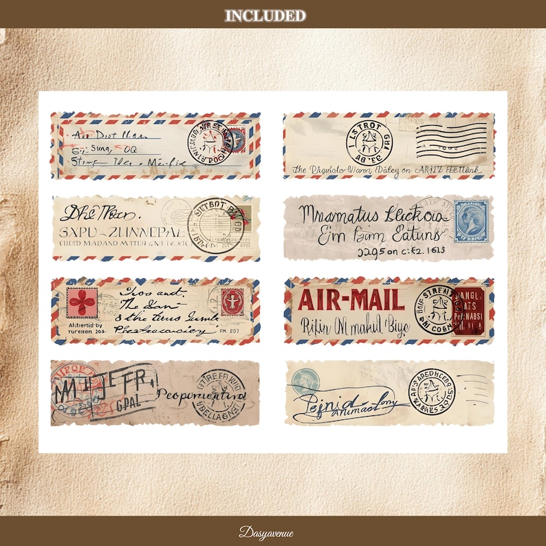 Vintage Airmail Washi Tape Printable, Retro Postal Ephemera for Junk ...