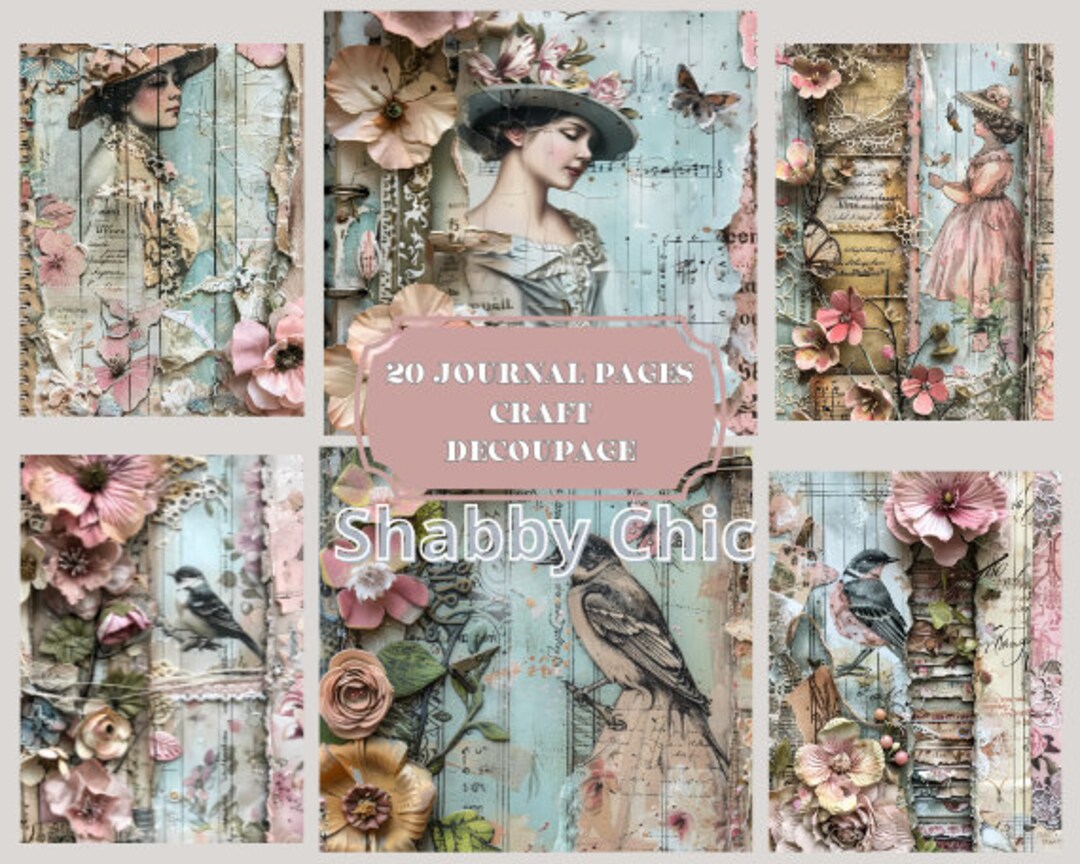 20 Shabby Chic Junk Journal Papers, Victorian Lady Kit, Rustic Wood ...
