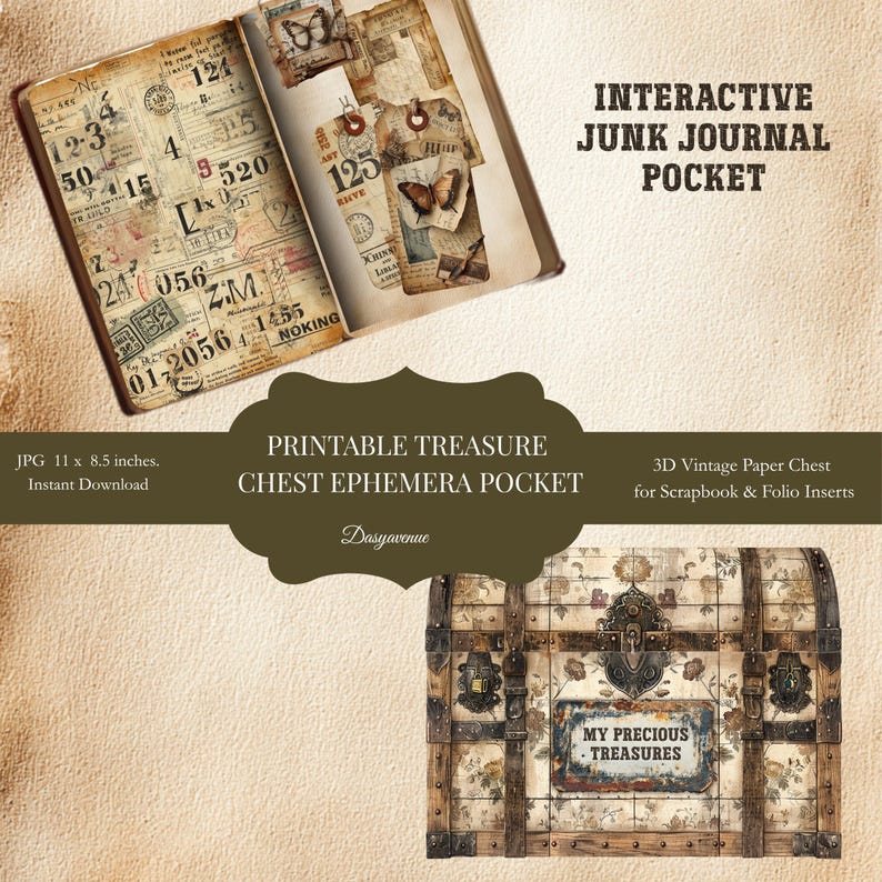 Printable Treasure Chest Ephemera Pocket – Interactive Junk Journal ...