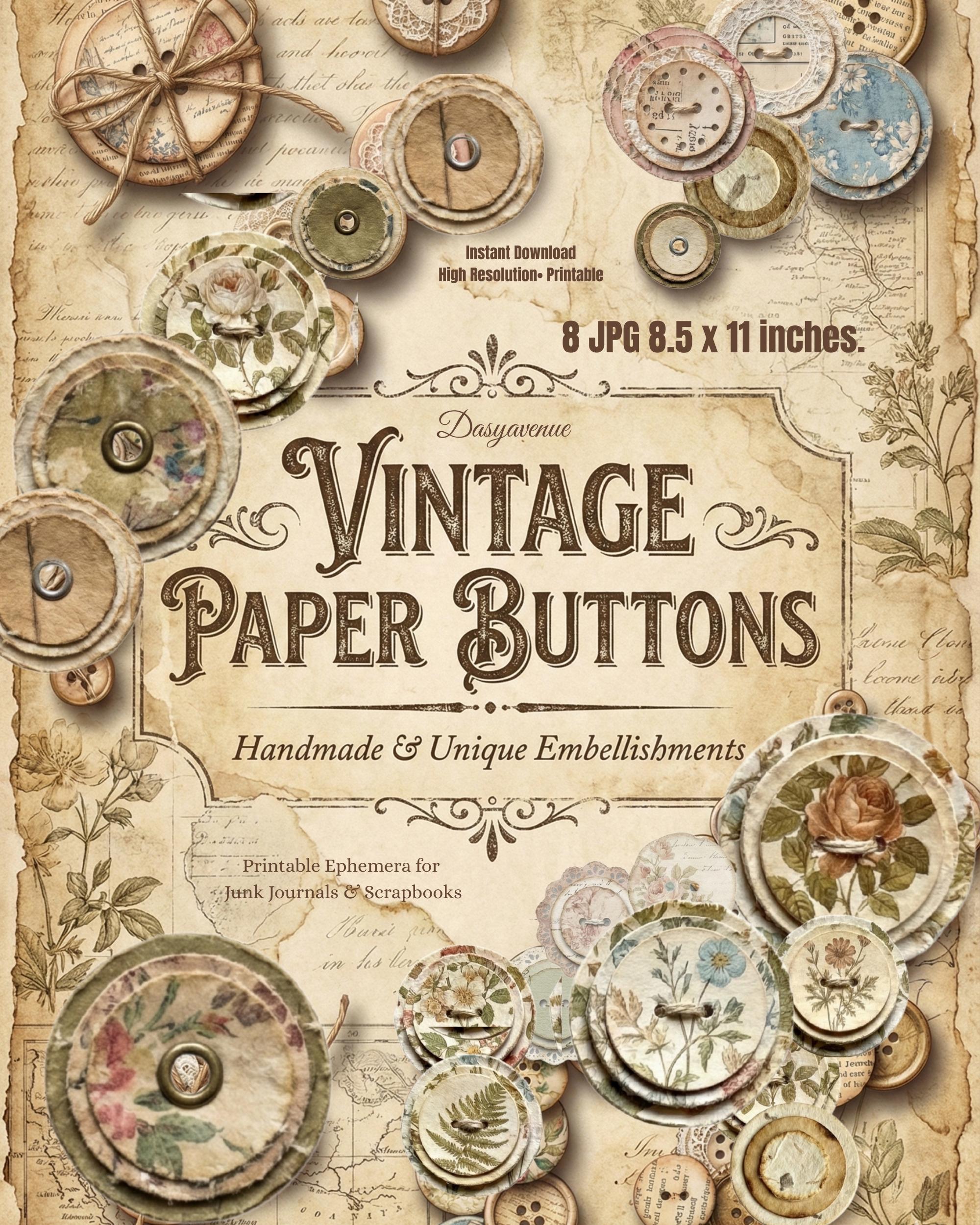Vintage Paper Buttons Printable, Antique Sewing Button Ephemera, Junk ...