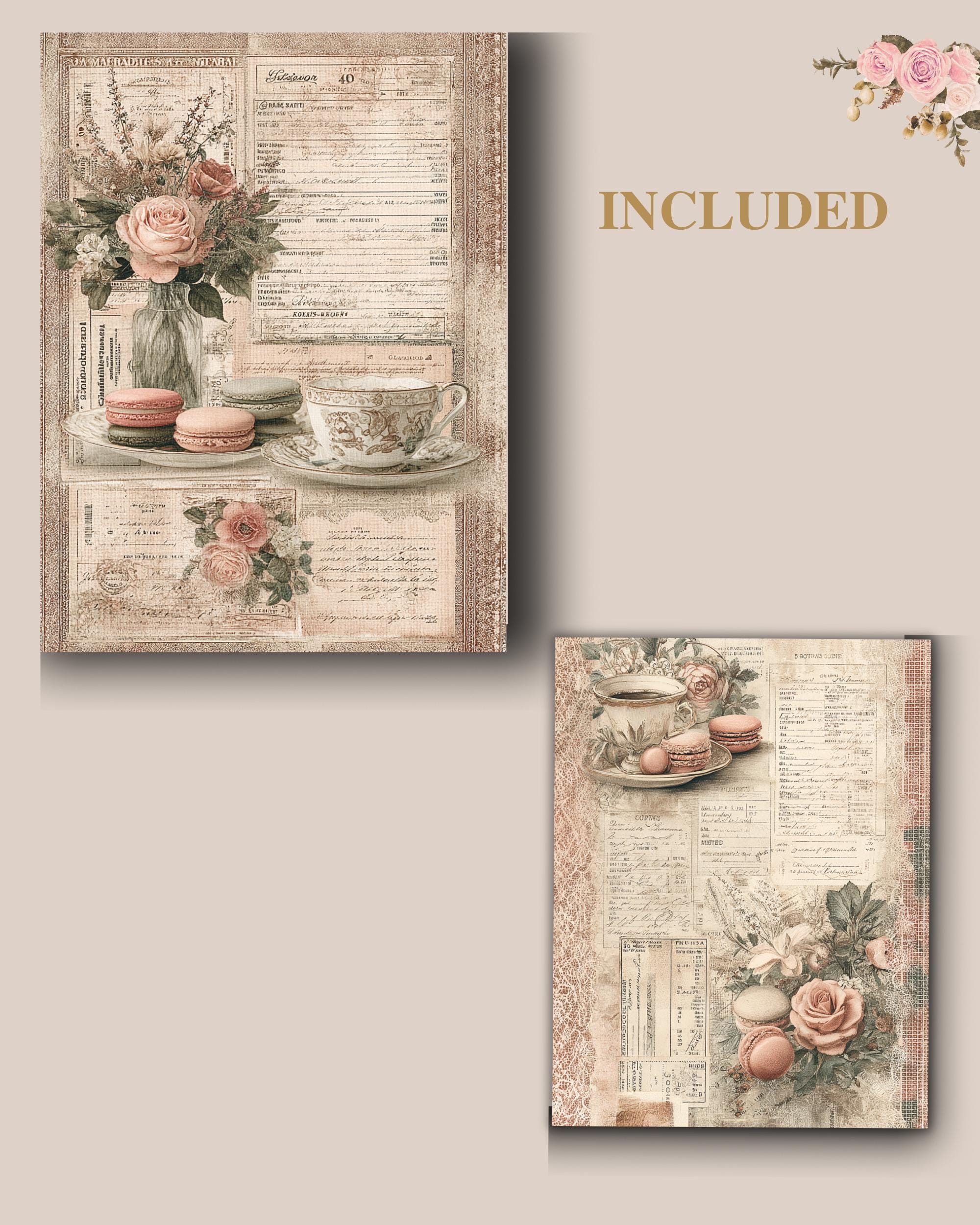 Vintage Tea Roses Junk Journal Pages, Shabby Chic Printable Ephemera ...