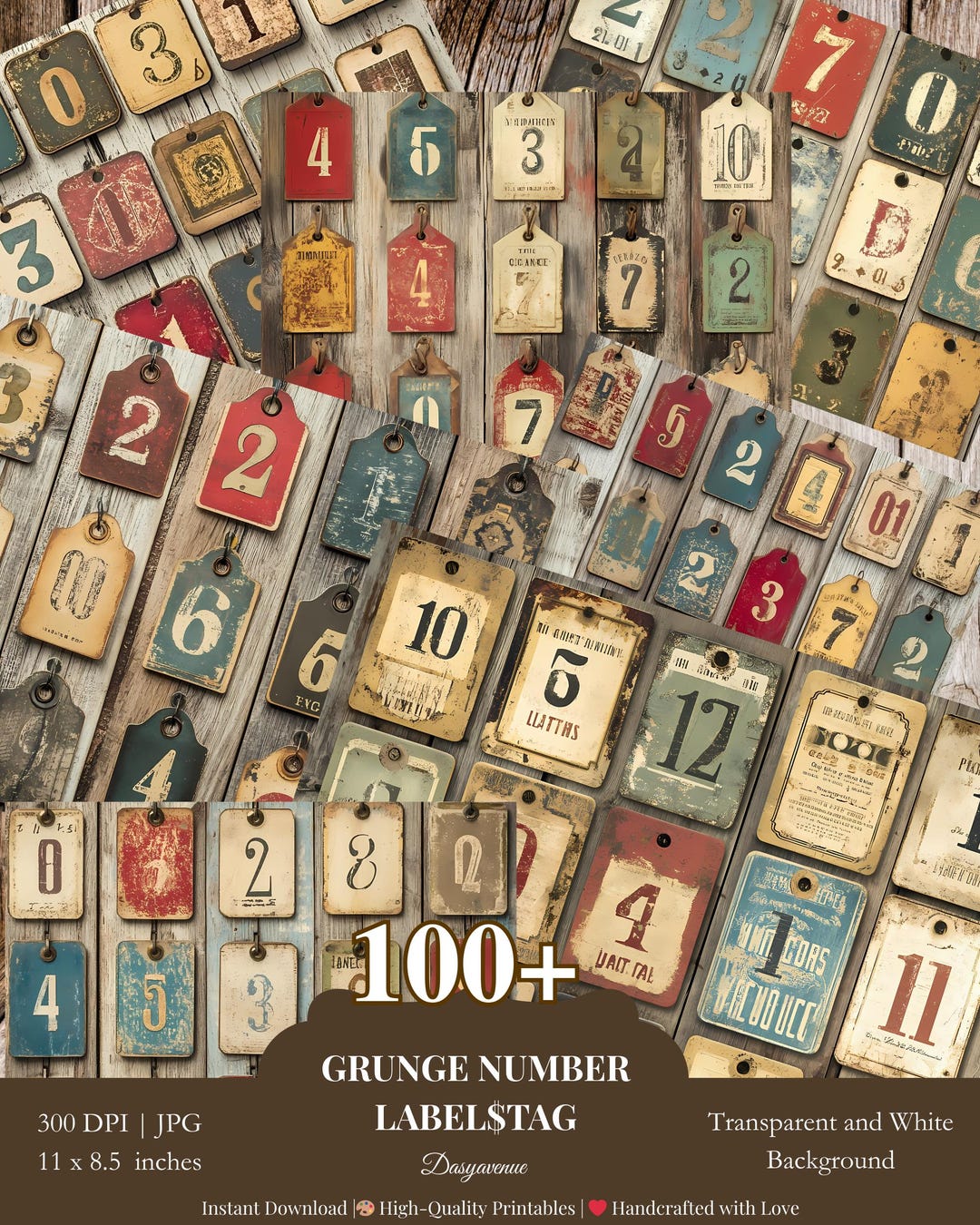 Industrial Number Labels Printable, Vintage Numbers and Words for Junk ...