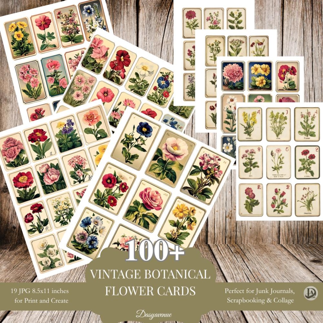 Vintage Flower Ephemera Printable, Botanical Cards for Junk Journals ...