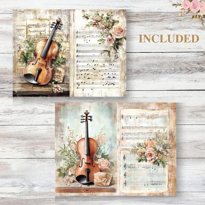 Violin Junk Journal Pages – Printable Music Ephemera, Shabby Chic Sheet ...