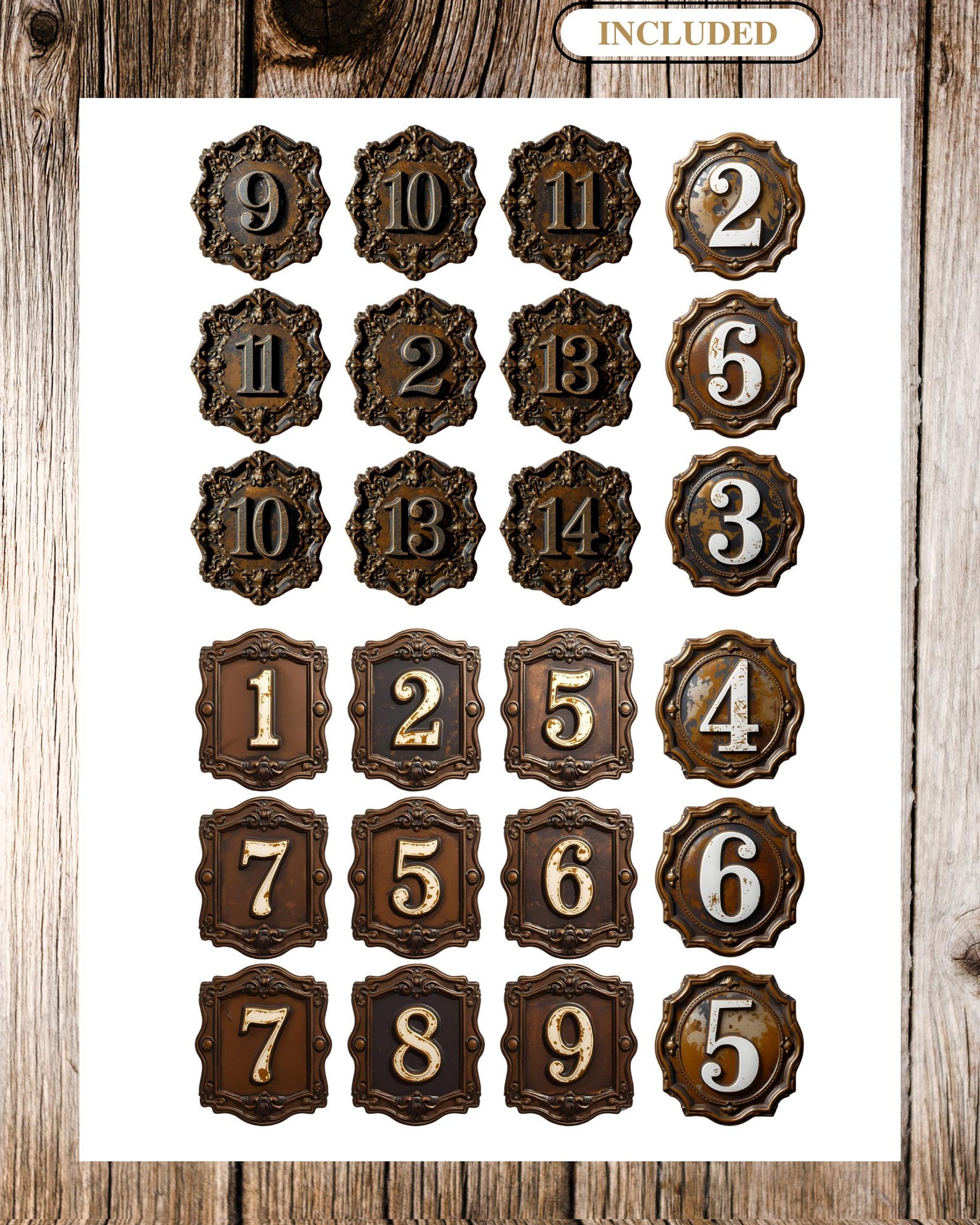 Vintage Metal Number Tags PNG | Printable Ephemera Labels | Junk ...