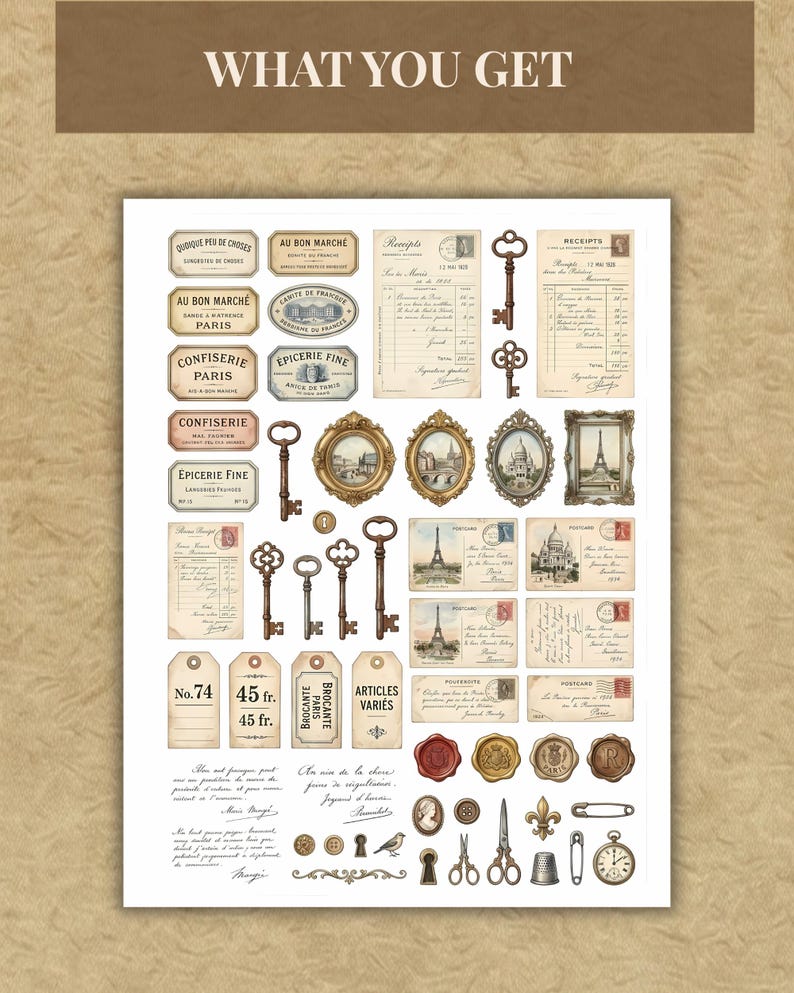 Paris Ephemera Printable, Vintage French Journal Pages, Paris Junk ...
