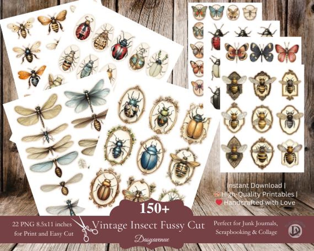 Vintage Insect Fussy Cut Ephemera - 150+ Printable Bug Stickers ...