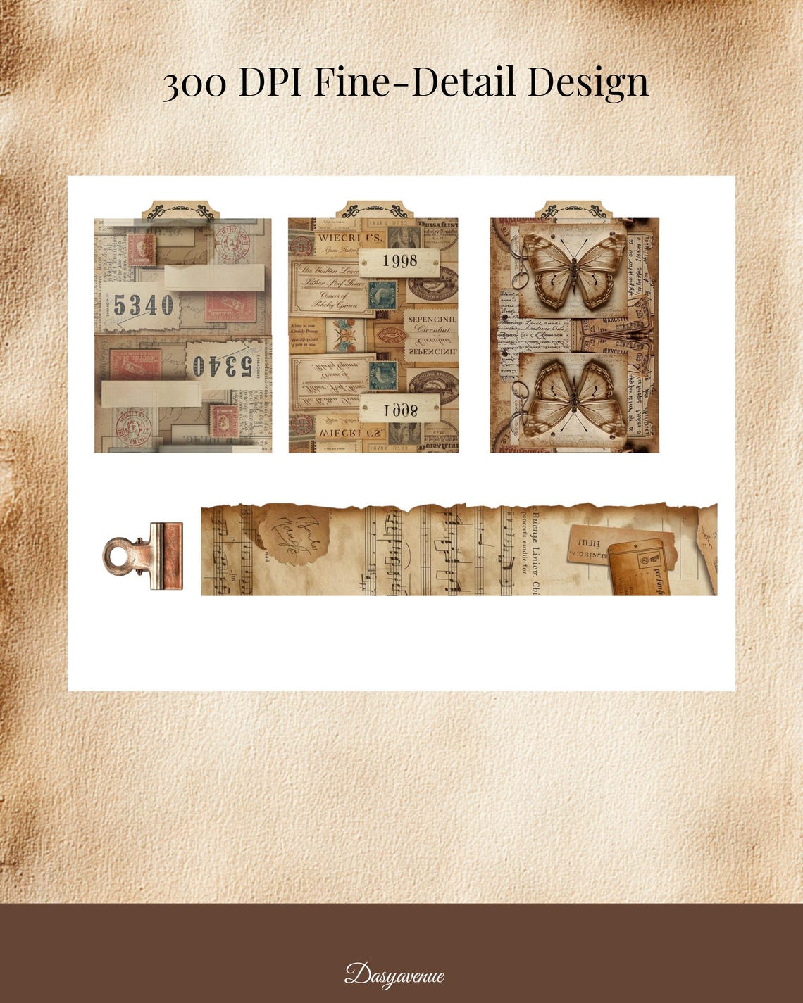 Vintage Simple Folio Printable Set | 5 Pages of Neutral Ephemera, Tags ...