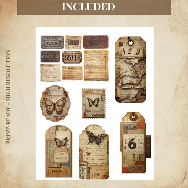 Vintage Ephemera Folder Tabs & Antique Tags | Junk Journal Printable ...