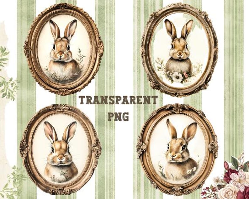 Еlegant Rabbit Portraits in Ornate Frames - Unique Wall Art, Bunny Home ...